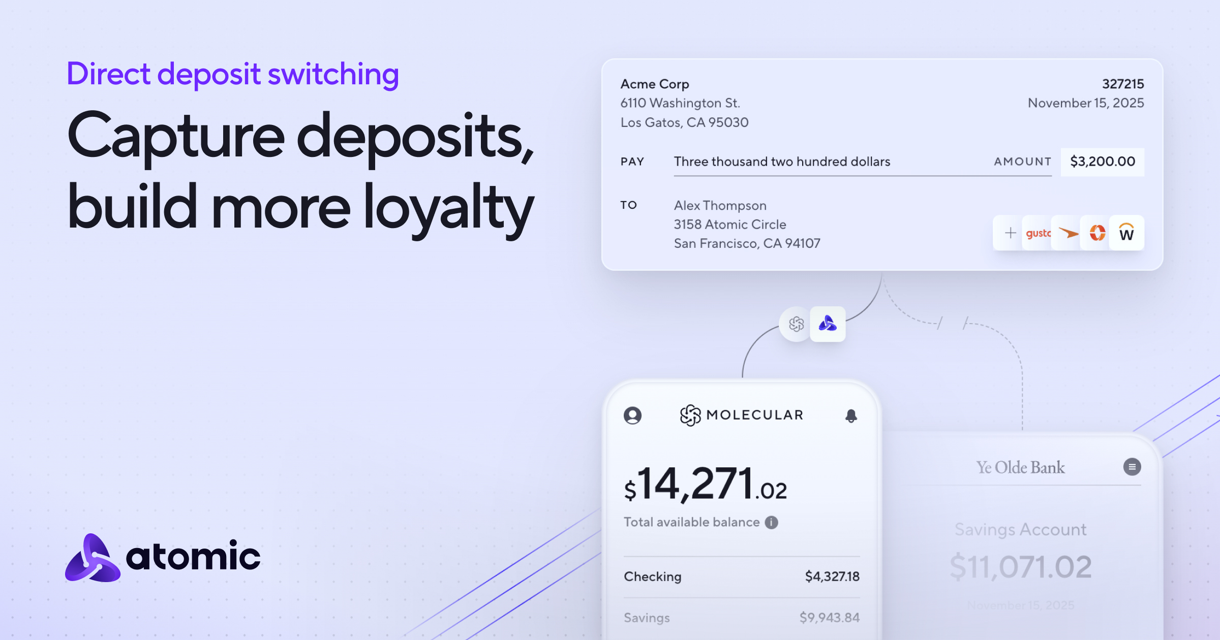 Atomic: Direct deposit switching